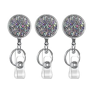 Boutilon Retractable Badge Holder, Retractable Badge Reels,Lightweight Plastic Badge Reel Card Holder with Key Ring Backing Belt Clip for Nurse,Volunteer,Teacher,Student(Pretty Sliver Stars)