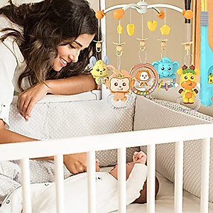 Yuanlebao Crib Mobile for Pack and Play,Baby Crib Toys with Light and Music, Rotation,Timing, Toddlers Toy for Remote Lamp, Projector for Crib Accessories,Nursery Toys for Infant 3M+（Yellow）