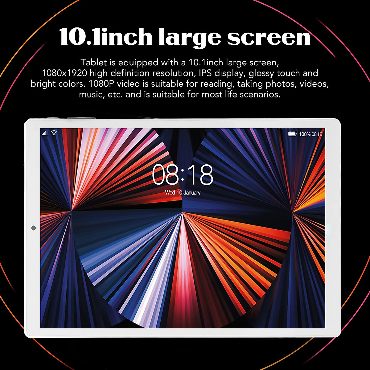 Large Tablet, HD Tablet 3 Card Slots Camera 13MP 4GB 64GB 100-240V for Travel (US Plug)