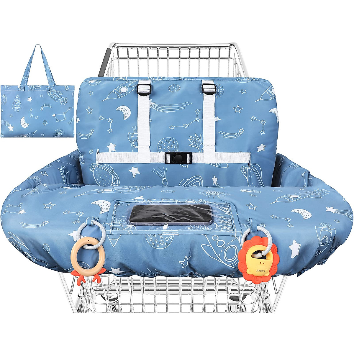 Yoofoss Shopping Cart Cover for Baby, 2-in-1 High Chair Cover with Safety Harness, Multifunctional Cart Covers for Babies, Universal Fit, Soft Padded Grocery Cart Cover for Baby Boy Girl - Blue