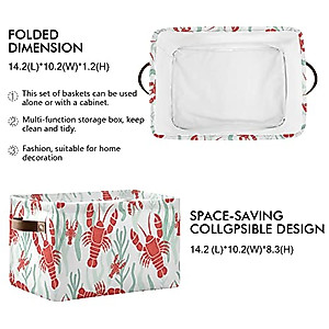 Lobster Storage Basket Set of 2 Large Fabric Beach Storage Basket Bins Box Cube with Handles Collapsible Closet Shelf Clothes Organizer Basket for Nursery Bedroom