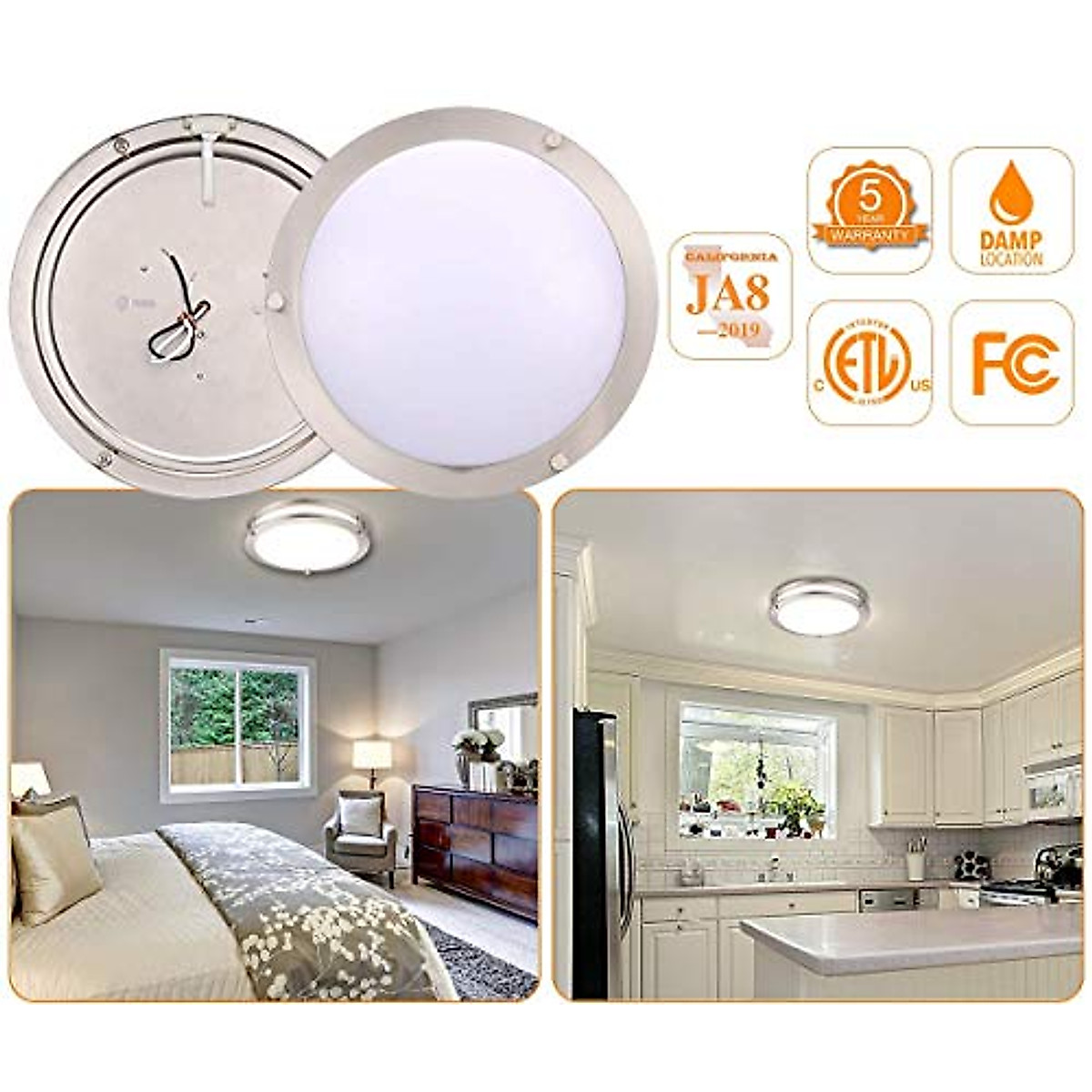 CLOUDY BAY LED Flush Mount Ceiling Light,10 inch,120V 17W Dimmable 1050lm,3000K/4000K/5000K Adjustable,CRI 90+, ETL Listed/ JA8, for Kitchen,Hallway,Stairwell,Damp Location, Brushed Nickel