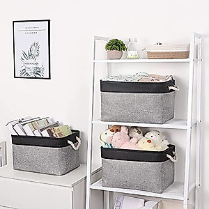 Bidtakay Baskets Set Fabric Storage Bins-Black&Grey Bundled Baskets of 3 Medium Baskets 15" X 11" X 9.5" + 6 Small Baskets 11.8" X 7.8" X 5"