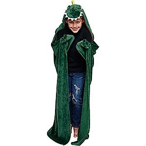 Silver Lilly Dinosaur Wearable Hooded Blanket - Soft Fleece Animal Wrap Around Dress-Up Costume Throw Blanket Cloak for Kids