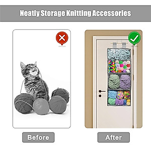 Hanging Yarn Storage Organizer with 4 Large Double Zippered Pockets - Perfect for Crochet & Knitting Lovers. Over-Door Hooks for Easy Access & Space Saving. Clear View for Quick Selection