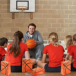 12 Pcs Basketball Party Gift Bags Party Favor Goody Treat Candy Bag with Handles Basketball Snack Bags Basketball Theme Birthday Party Supplies Birthday Decor Decorations for Kids Boys Teens Adults