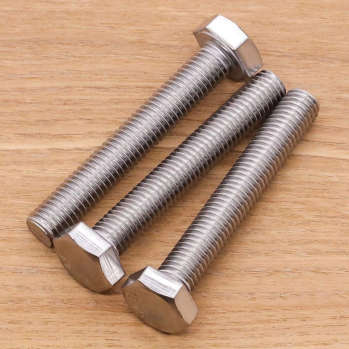 M12-1.75 x 60mm Stainless Steel Hex Bolts, 304 Stainless Steel 18-8, Hex Drive, Full Thread, Coarse Thread UNC, Plain Finish, 4 PCS