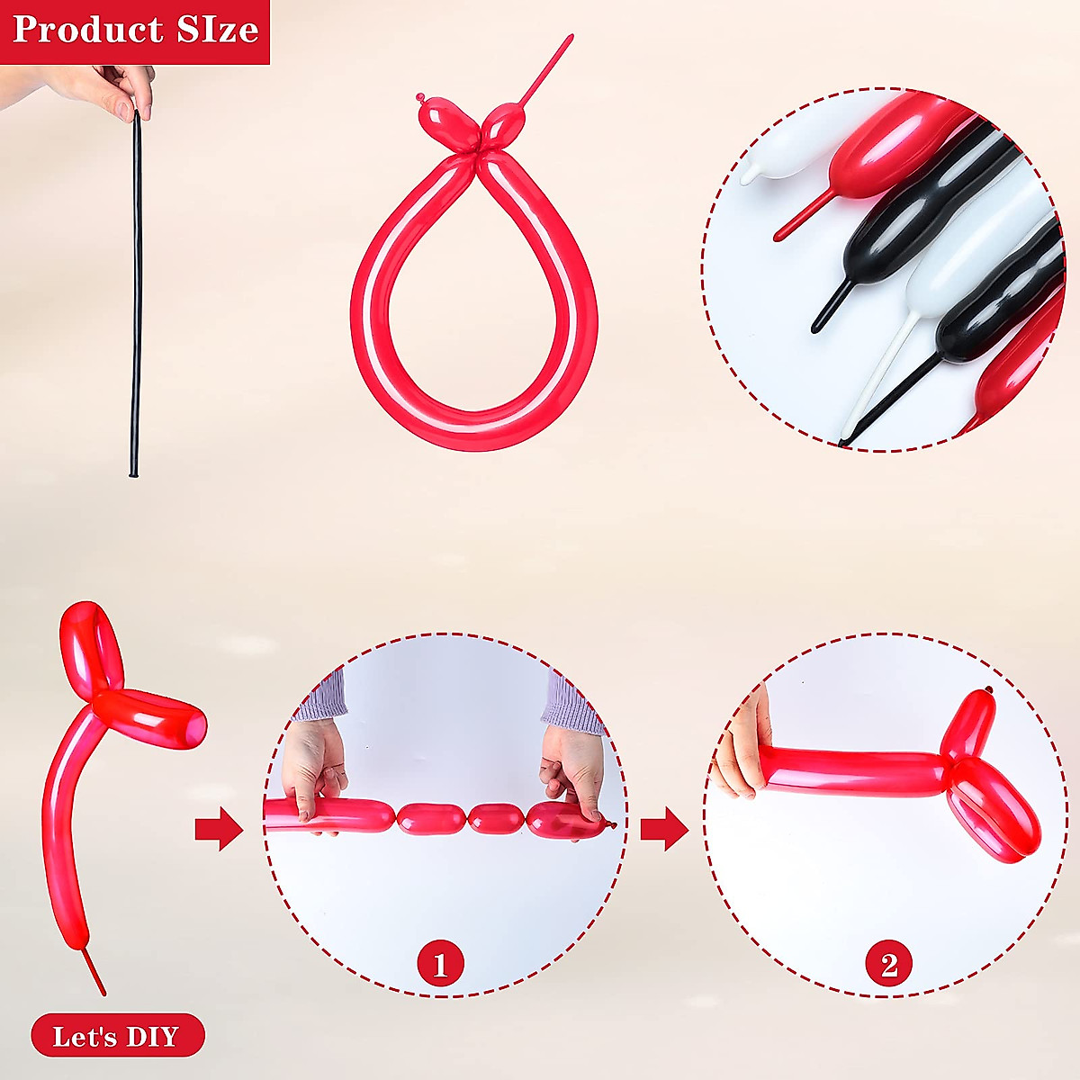 100 Pieces Long Twisting Balloons Latex Modelling Balloons for Art Animal Shape Party Weddings Birthdays Clowns Decorations Party Supplies(Black, Red, White)