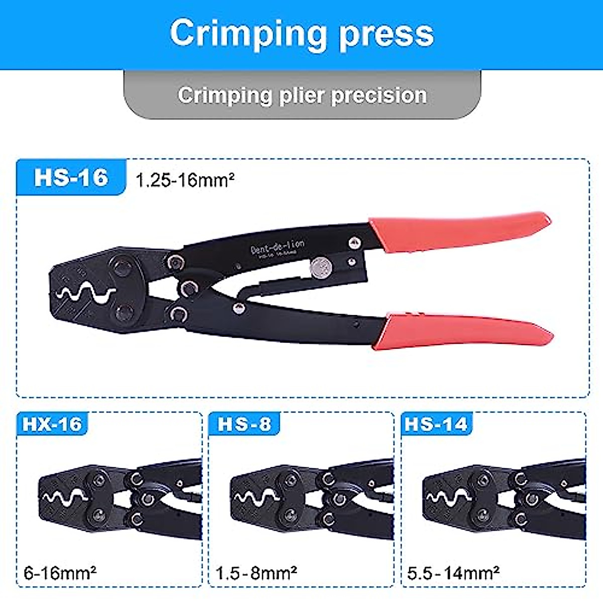 Crimping Pliers Crimping Tool for 50 Amps 600V Connector Cutting Wire Terminal HS-16 1.25-16mm²,Clamp Terminal Cable Lugs Cutter Crimping Pliers Crimping
