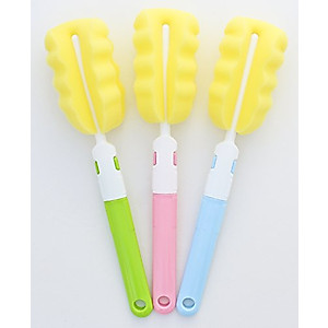 MoomooBaby Triple Baby Bottle Cleaner Brush Set - Includes Baby Bottle Brush Cleaner, Nipple Brush & Straw Cleaning Brush - Eco-Conscious Plastic Handle with Non-Slip Grip, Replaceable Sponges - Blue