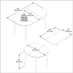 Walker Edison Mid Century Solid Wood Oval Extension Dining Table with Hairpin Legs and Removable Leaf, 60 Inch, Walnut