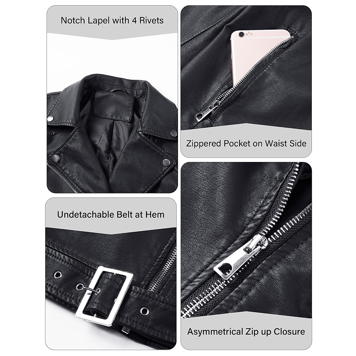 Bellivera Women Faux Leather Motorcycle Jacket Spring Clothes Winter Trendy Moto Biker Casual Coat 7906 Black M