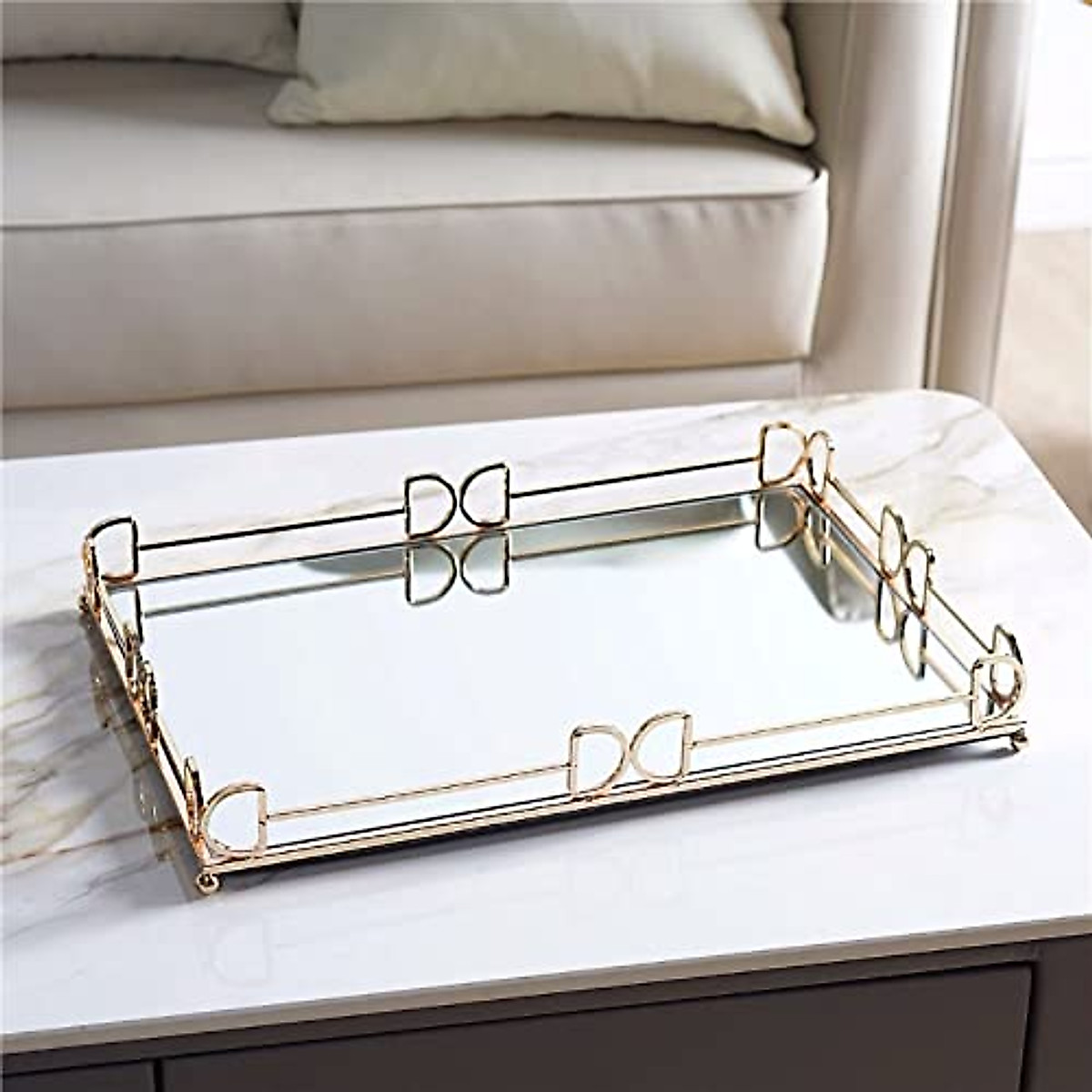 Mirror Tray, Gold Perfume Tray, Large Decorative Tray, Metal Jewelry Tray, Makeup Perfume Holder Organizer for Dresser, Vanity, Bathroom 13.8 "X9.8 X2