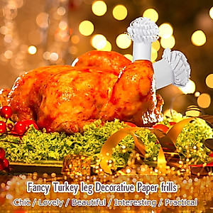 12 Pcs Paper Frills Decorative Holders for Turkey Legs Chops White Paper Pork Lamb Chop Frills Decorative Small Chicken Leg Holders, 2 Sizes
