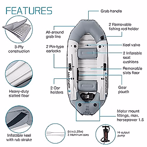 INTEX 68376EP Mariner 4 Inflatable Boat Set: Includes Deluxe 54in Aluminum Oars and High-Output Pump – SuperTough PVC – Inflatable Thwart Seats – 4-Person – 1100lb Weight Capacity