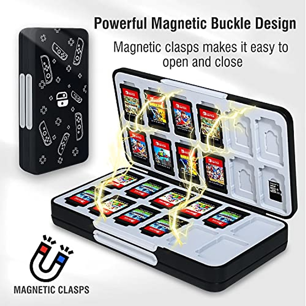 NOOP Switch Game Case for Nintendo Switch with Micro SD Memory Cards Holder, Customized Pattern Game Card Case with 48 Game Card Slots and 24 Micro SD Card Slots (48 Slots(Joy-Con Grip))