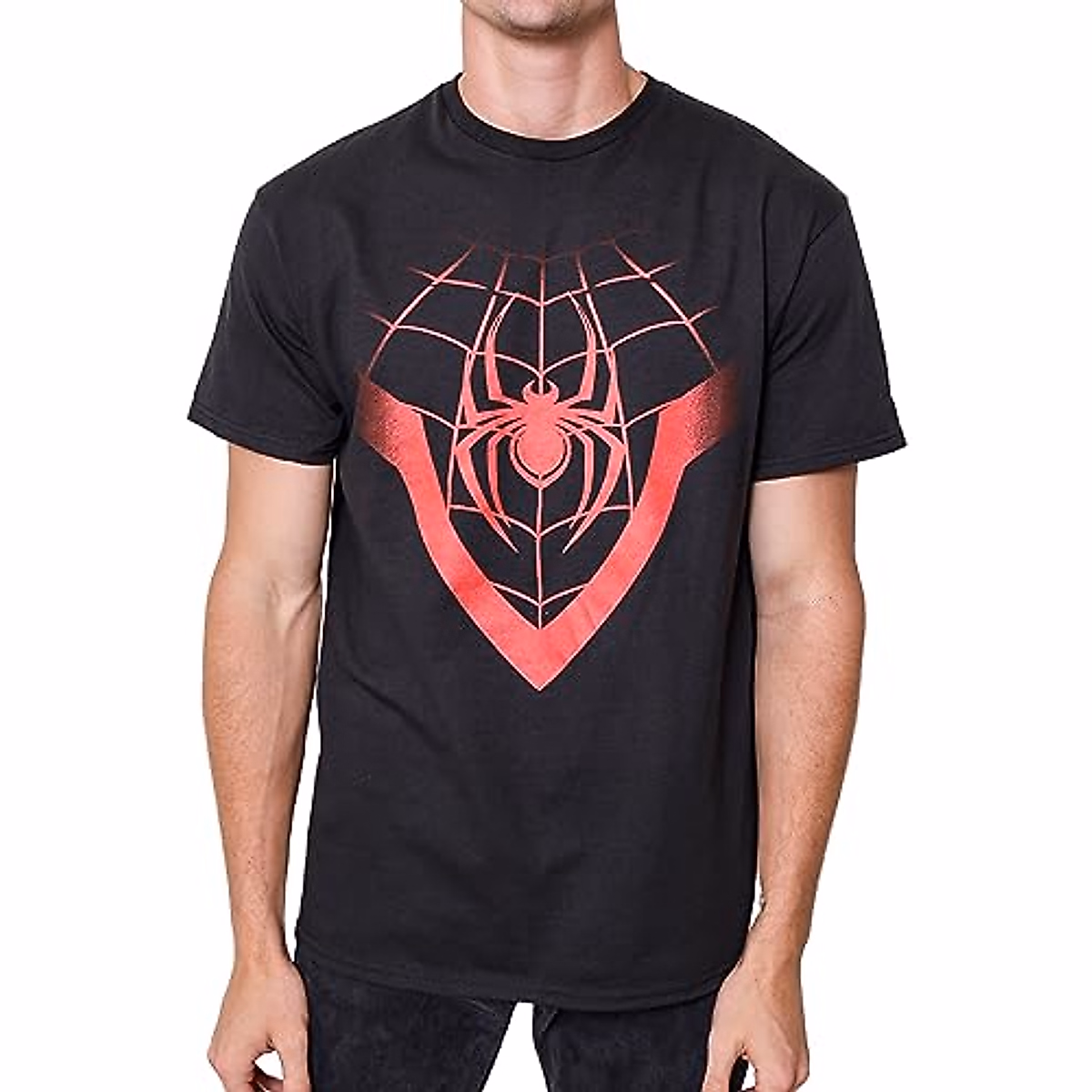 Marvel Spider-Man Miles Morales Costume Spiderverse Adult T-Shirt(SM, Black)