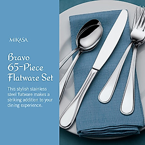 Mikasa Bravo 65-Piece Stainless Steel Flatware Set, Service for 12