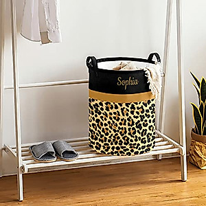 Leopard Print Laundry Basket Hamper Large Storage Bin with Handles for Gift Baskets, Bedroom, Clothes