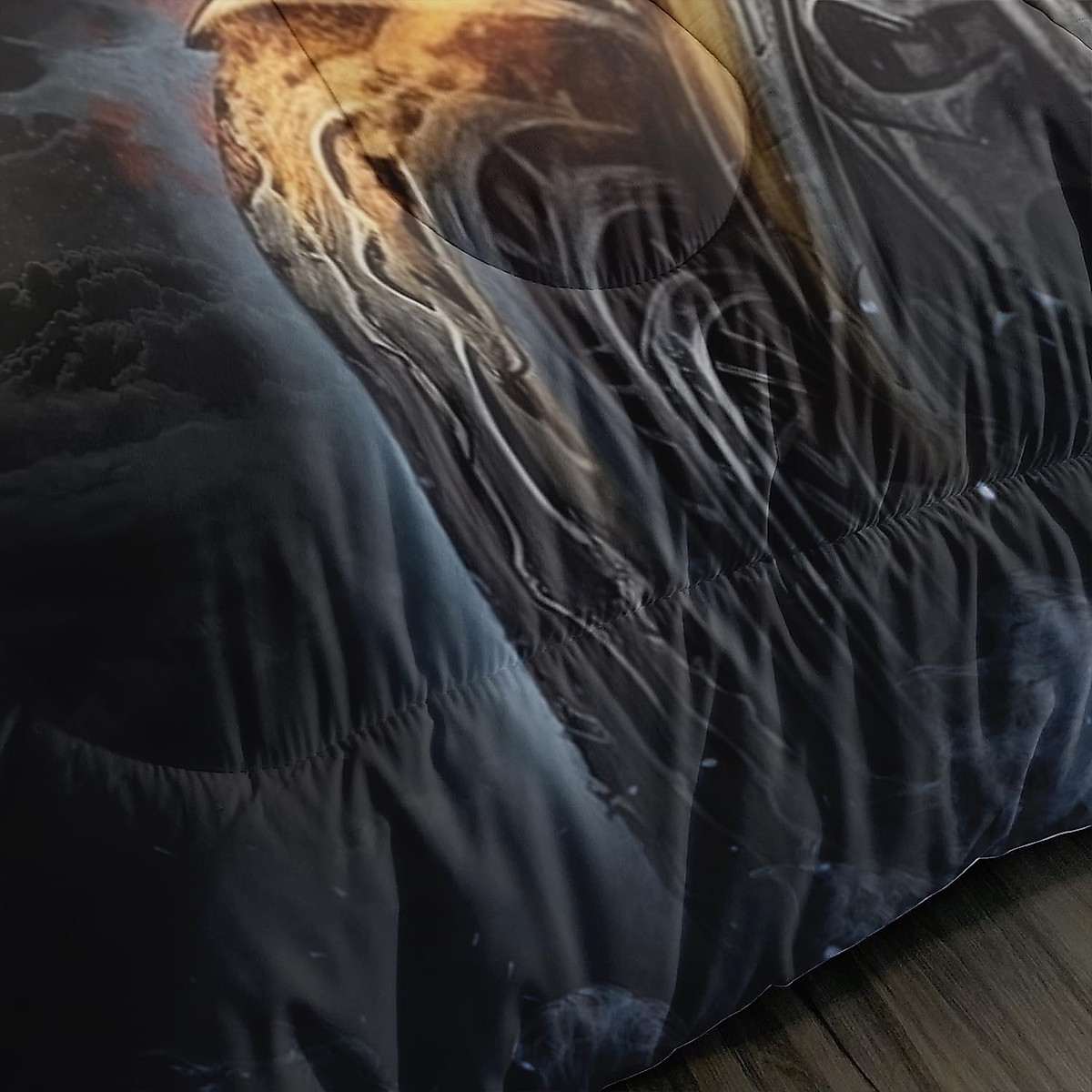 AILONEN Boys Skull Full Size Comforter Set, Motor Rider Skeleton Bone Bedding Set Howling Wolf Comforter Set,3 Pieces Galaxy Starry Skull Soft Comforter Set, 1 Quilt and 2 Pillowcases