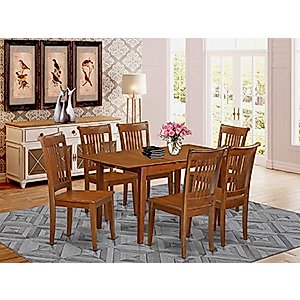 East West Furniture PSPO7-SBR-W Dining Set, 7-Pieces