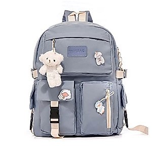 Kawaii Kids Backpacks for Girls with Cute Bear Accessories, Teen Laptop Backpack for Back to School Supplies Student Bookbag(Blue)