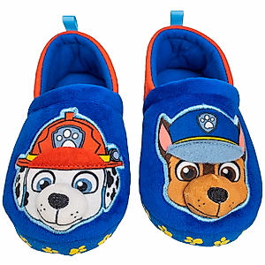 Paw Patrol Boy's Chase and Marshall A-Line Plush Slipper,Blue Red Toddler Size 9/10