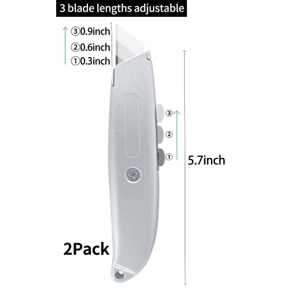 Retractable Utility Knife 2 Pack, Auto-Lock SK5 Box Cutter, Heavy Duty Carpet Cutter, Ergonomic Comfort Grip Razor Knife Utility