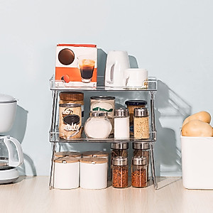 Ettori Stackable Cabinet Organizers and Storage, 2 Packs Cabinet Storage Organization, Clear Cabinet Shelves and Kitchen Counter Shelf- Translucent Plastic and Metal