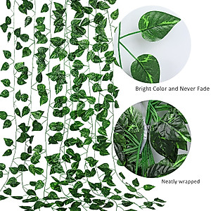 RECUTMS 86 FT Artificial Ivy Fake Greenery Leaf Garland Plants Vine Foliage Flowers Hanging for Wedding Party Garden Home Kitchen Office Wall Decoration(12 Pack-03)