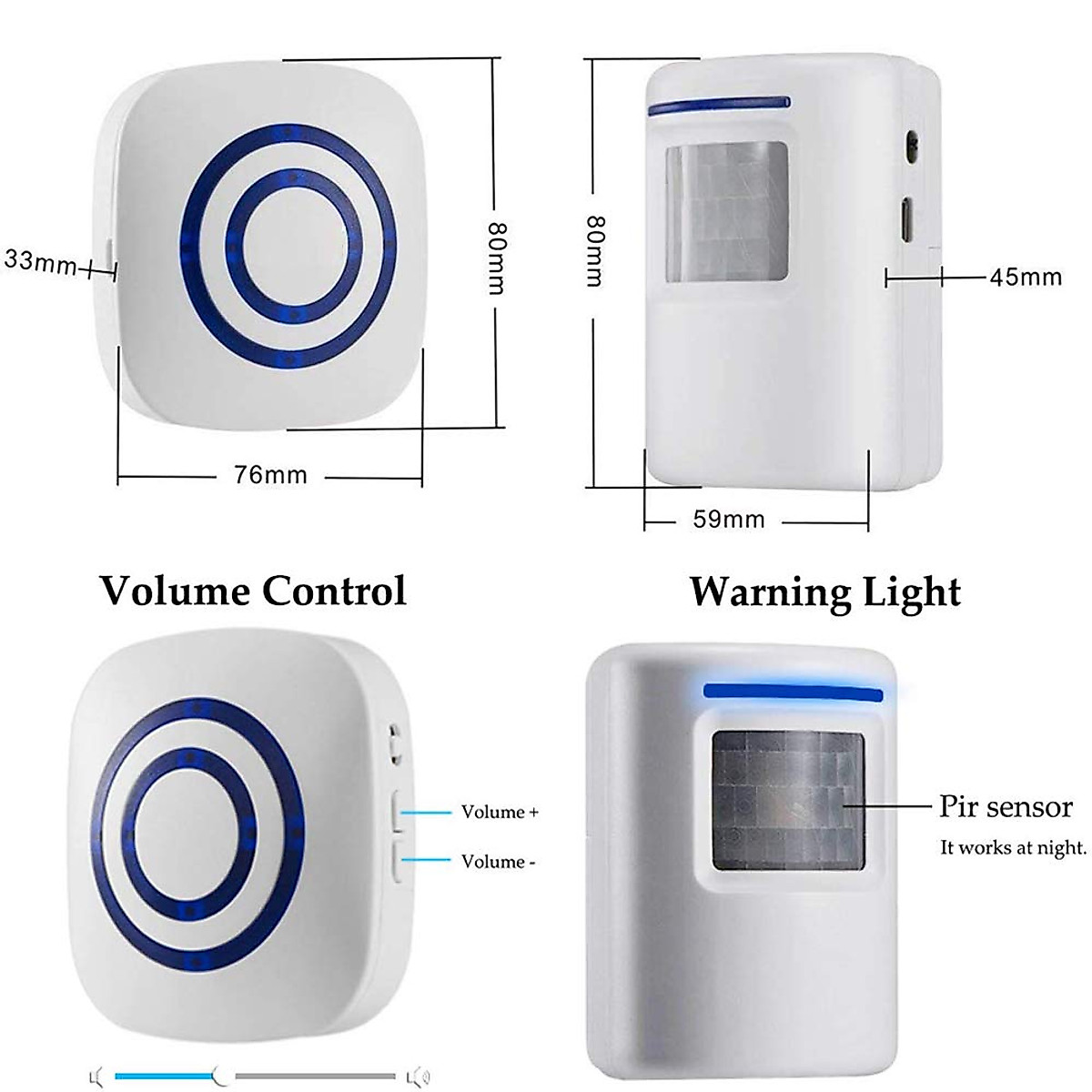 Home Security Motion Sensor Alarm Outdoor, Wireless Driveway Alert: Infrared Motion Sensor Chime Doorbell with 1 Plug-in Receiver and 2 PIR Motion Sensor Detector Alert - 38 Chime Tune - LED Indicator