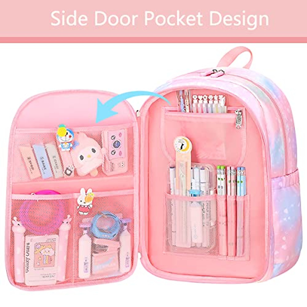 Lmeison Backpack for Girls School Backpacks for Girl Cute Bookbag Kawaii Kids School Bag Blue Rainbow Back Pack for Elementary School Middle School Teen Backpacks Casual Daypack for Travel