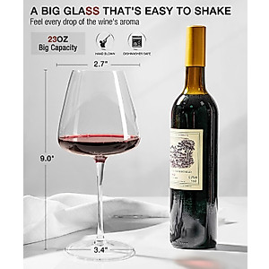 OJA Red Wine Glasses Set of 4, Large Burgundy Glasses-23 OZ, Hand Blown Crystal Glasses- Light, Clear, Best for Wine tasting, Birthday, Christmas, Anniversary