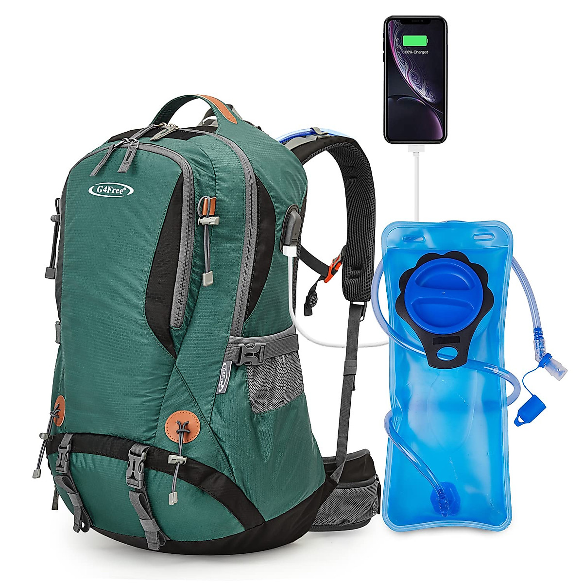 G4Free 50L Hiking Backpack Waterproof Daypack with 2L BPA Free Bladder for Outdoor Camping Climbing Backpack with Rain Cover