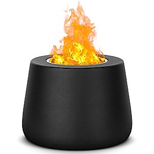 Indoor Tabletop Fire Pit Bowl - Portable Personal Table Top Small Mini Rubbing Alcohol Round Cast Iron Firepit Fireplace Outdoor Smores Maker with Lid, Black