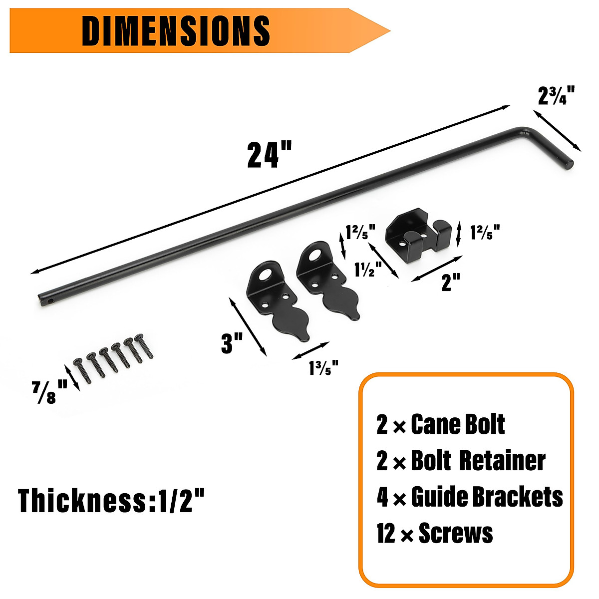 DJSUNPACKING 24" Heavy Duty Cane Bolt Gate Drop Rod-Steel Gate Ground Latch Designed for Wood Metal Vinyl Gates or Double Doors Fence Applications-2 Pack