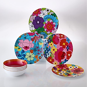 French Bull Assorted Plates - 4 Piece Set - 11 inch Melamine Dinner Plate Set - Melamine Dinnerware for Indoor and Outdoor - Assorted Garden Floral