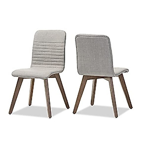 Baxton Studio 2 Piece Sugar Scandinavian Style Fabric Upholstered Walnut Dining Chair Set, Light Gray