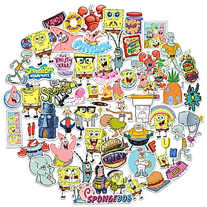 Spongebob Squarepants Sticker Pack Die Cut Vinyl Large Deluxe Stickers Variety Pack - Laptop, Water Bottle, Scrapbooking, Tablet, Skateboard, Indoor/Outdoor - Set of 50