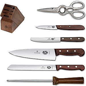 Victorinox Pro Knife Block Set - Includes Paring Knife, Utility Knife, Bread Knife & More - Knife Block with Knives for Home Essentials - Rosewood Handles, 7-Piece Set