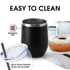 HASLE OUTFITTERS 12oz Wine Tumbler with Lid Stemless Wine Glasses Double Wall Vacuum Travel Mugs stainless steel Coffee Cup for Cold & Hot Drinks Wine Coffee Cocktails Beer 12 Pack Black