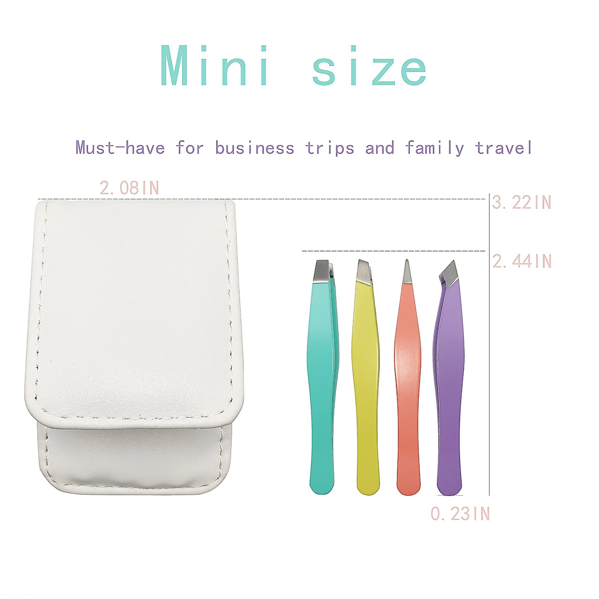 Mini Eyebrow Tweezers Set - Professional Stainless Steel Tweezers for Travel, Best Precision Tweezers for Eyebrows - Great Precision for Facial Hair Removal, Portable for Outdooring (4 Colors)