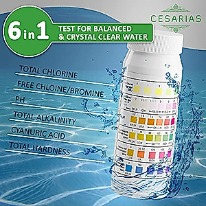 CESARIAS Spa Mineral Filter Sticks Cartridge for Hot Tub, Pool Testing Strips 6 in1, Kit of 3, Water Quality Test Strip 50pcs, Last for 4 Months