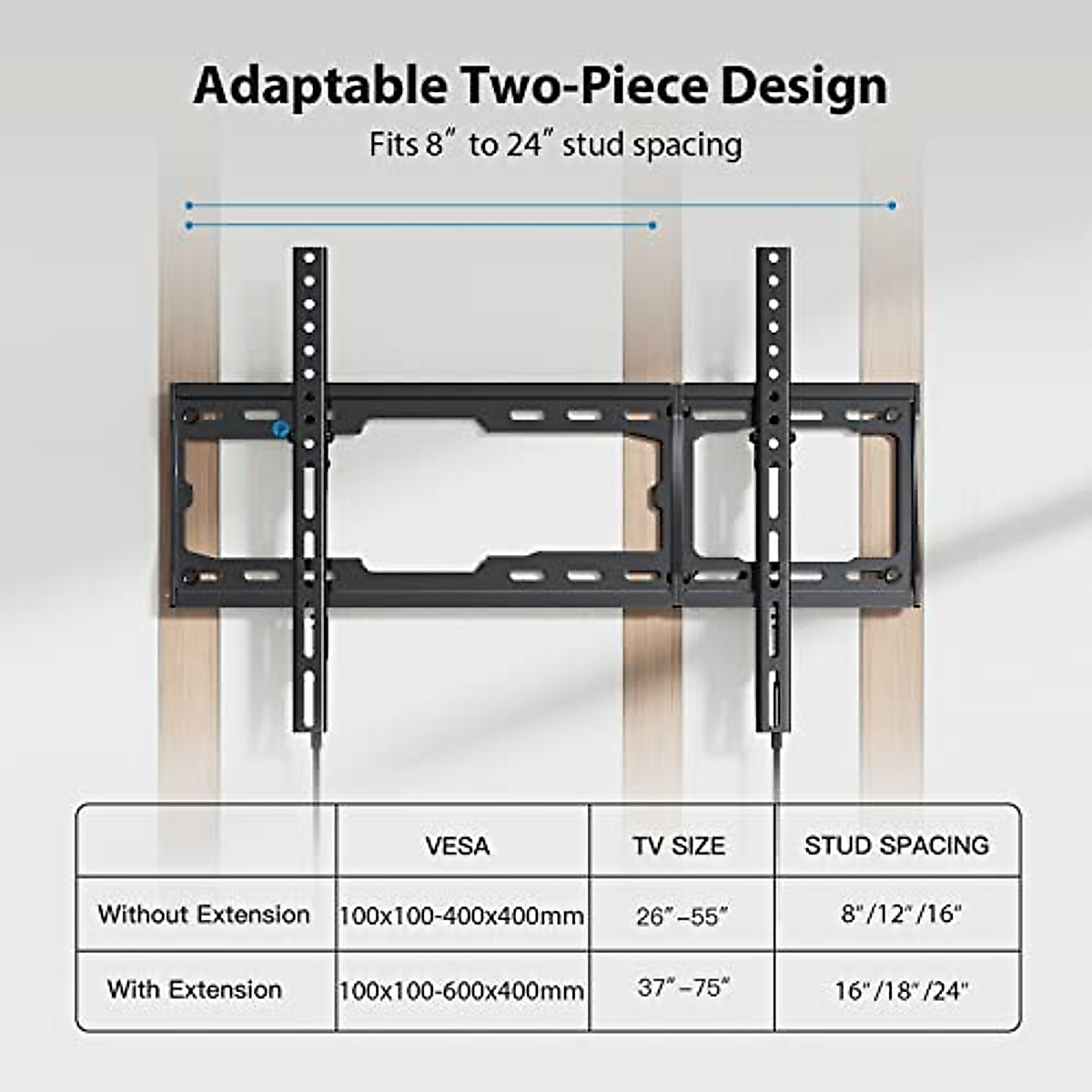 Pipishell Tilt TV Wall Mount for Most 26-75 inch Flat or Curved TVs up to 132 lbs, Wall Mount TV Bracket with Tilt, Low Profile, Max VESA 600x400mm, TV Mount Fits 8-24 inch Wood Studs, PILT5