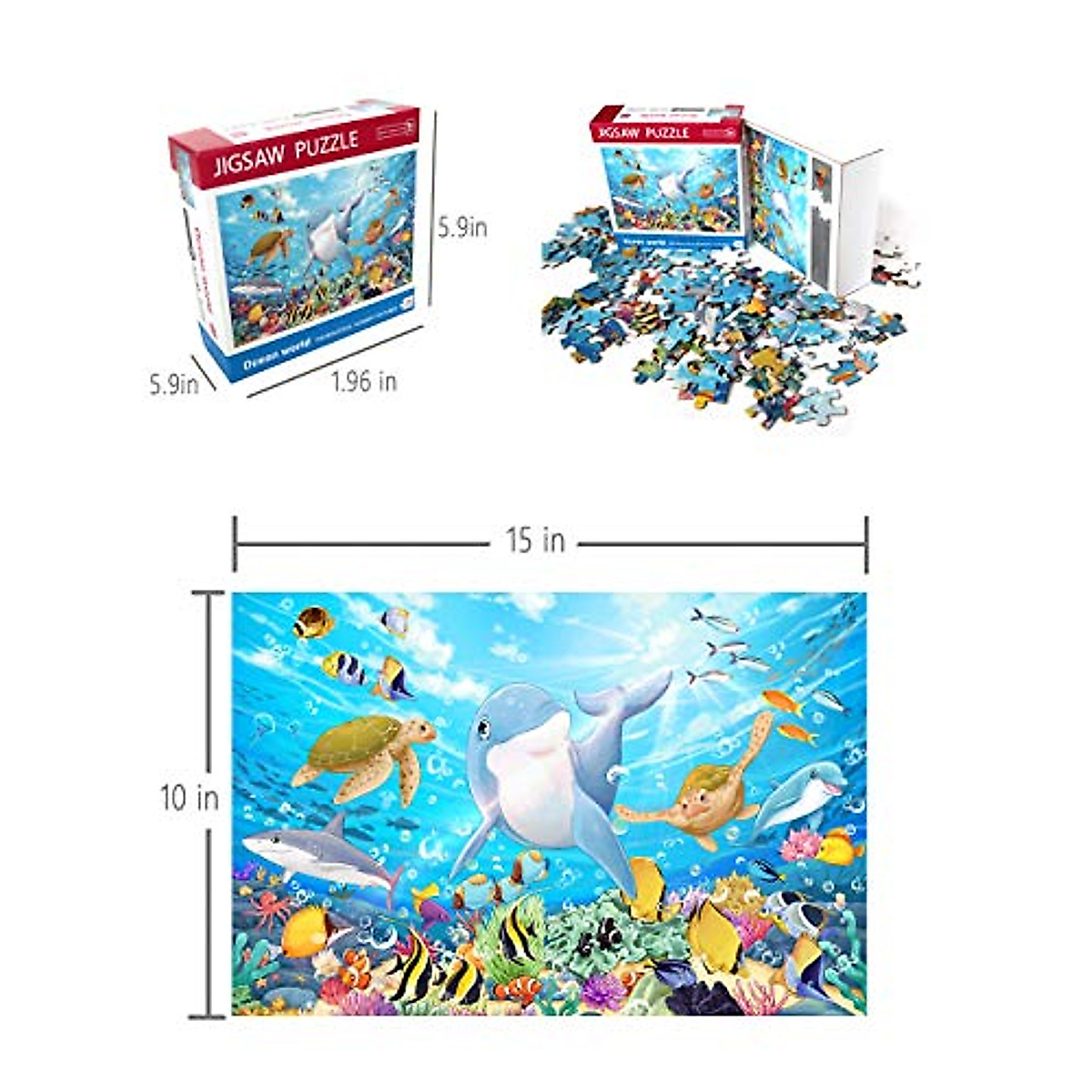 Koyiwa 100 Pieces Jigsaw Puzzles for Kids Ocean World Theme Dolphins Fishes Puzzle Educational Toy for Boys and Girls (15 x 10 inch)