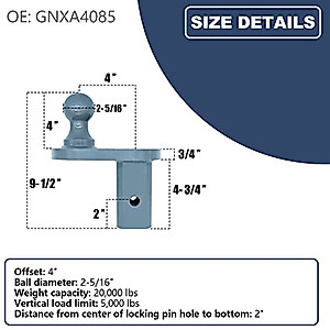 GNXA4085, 4" Offset Ball Compatible with B&W Turnoverball Gooseneck Trailer Hitches, Heavy Duty Gooseneck Hitch Ball Extender | 20000 lbs GTW/ 5000 lbs VTW, 2-5/16 Inch Diameter Ball