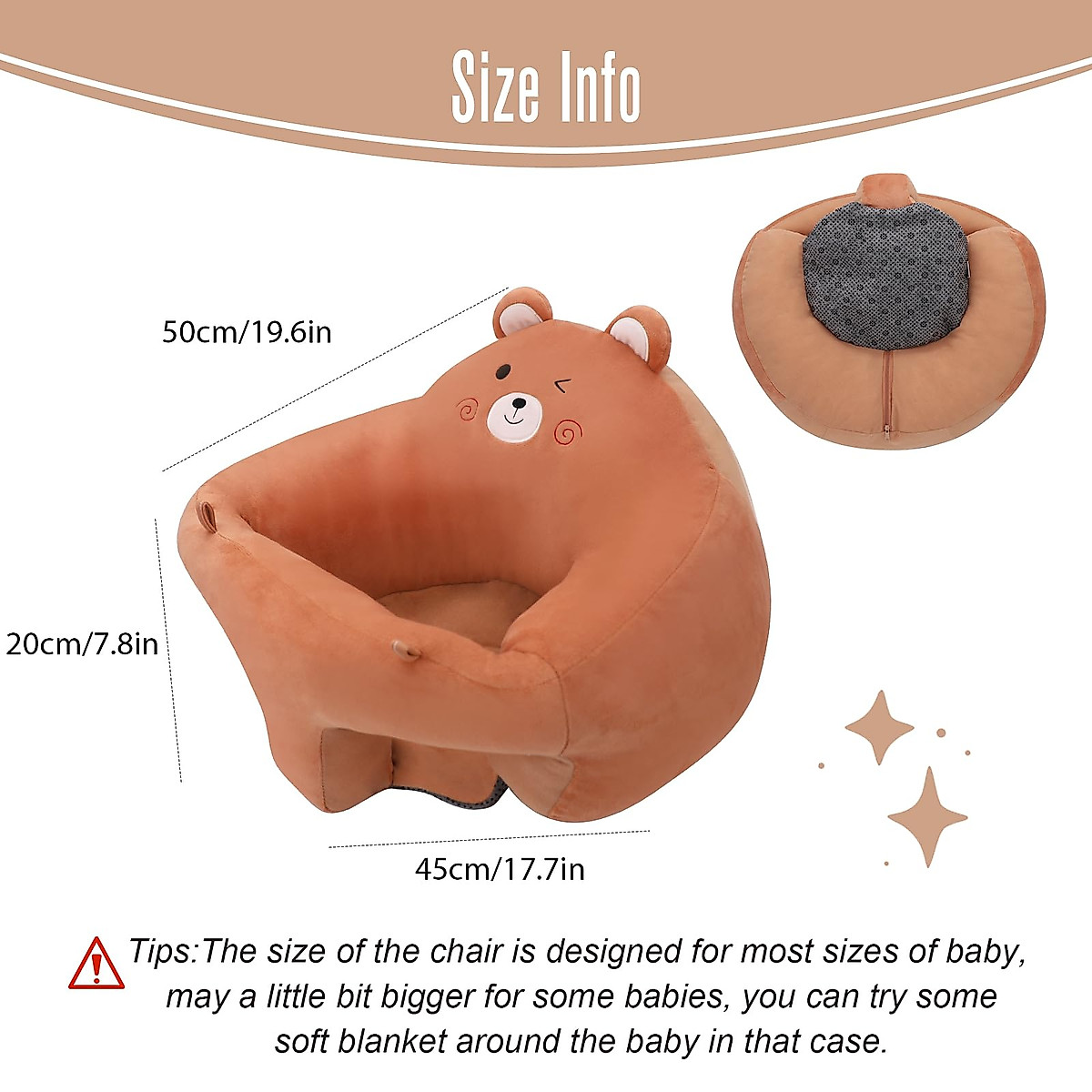 vocheer Baby Sofa Support Sitting Chair,Cute Cartoon Animal Baby Chair, Learning to Sit Cushion Seats,Brown Bear