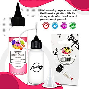 Art Glitter Glue - 4oz with Ultra Fine Metal Tip - Designer Dries Clear Adhesive - Bundled with Moshify 20mL Applicator Bottle and Funnel