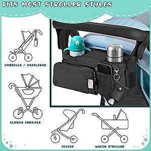 Baby Stroller Organizer - Stroller Caddy with Insulated Cup Holder attachment & Diaper Storage for On-The-Go Secure Straps, Detachable Bag, Pockets for Phone, Keys & Toys with Universal Design