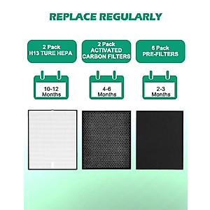 Miloidea 10 Pack 3000 True HEPA Replacement Filters Compatible with 3000,3000M,3000Pro Air Purifier, 2 True HEPA, 2 Activated Carbn & 6 Extra Carbn Pre-filters(2+2+6), 3000 Accessory, NOT for 3500